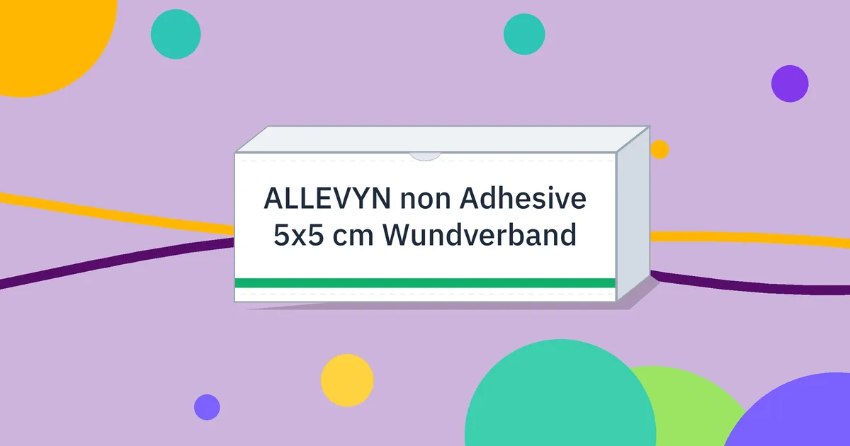 Symbolbild: Packung mit der Aufschrift ALLEVYN non Adhesive 5x5 cm Wundverband (PZN 18034502) – Verfügbarkeit und Bezug in Apotheken in Frankfurt am Main