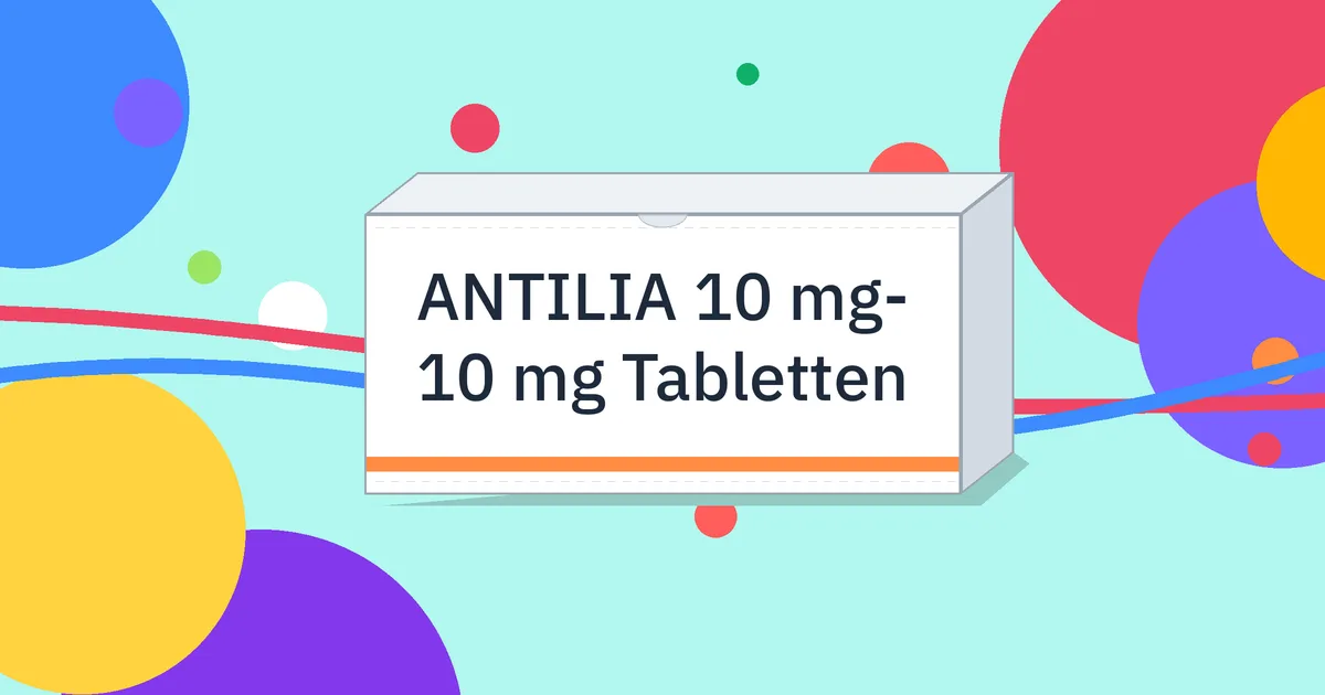 Symbolbild: Packung mit der Aufschrift ANTILIA 10 mg-10 mg Tabletten (PZN 14143832) – Verfügbarkeit und Bezug in Apotheken in Frankfurt am Main
