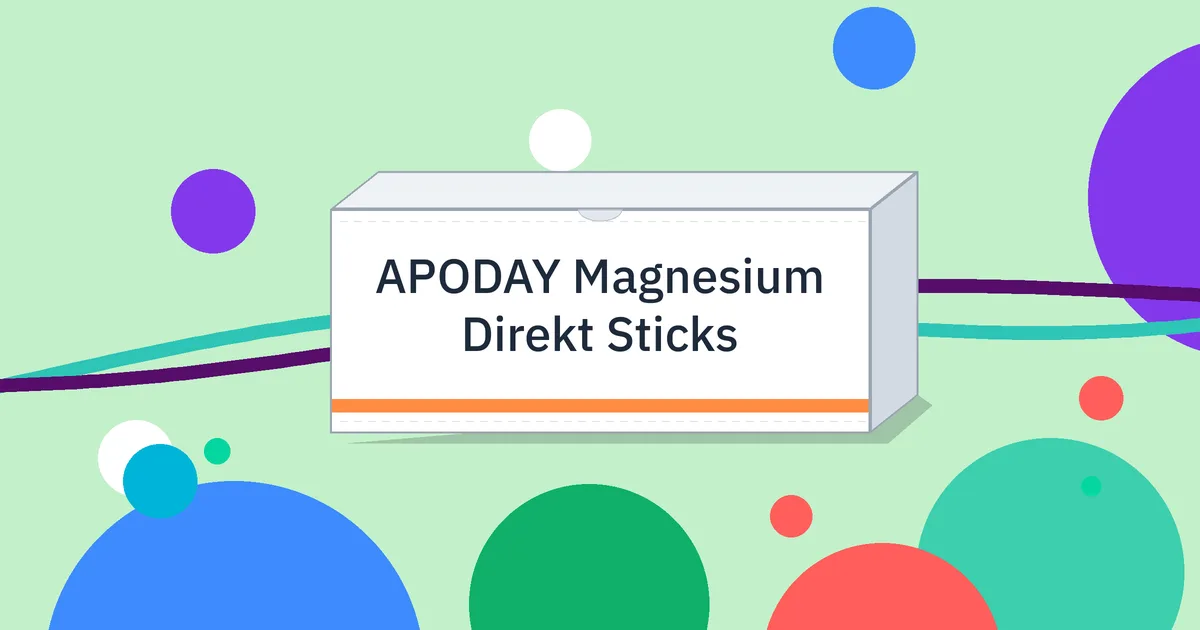 Symbolbild: Packung mit der Aufschrift APODAY Magnesium Direkt Sticks (PZN 16166300) – Verfügbarkeit und Bezug in Apotheken in Frankfurt am Main
