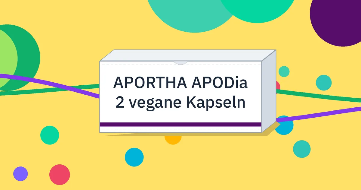 Symbolbild: Packung mit der Aufschrift APORTHA APODia 2 vegane Kapseln (PZN 19192717) – Verfügbarkeit und Bezug in Apotheken in Frankfurt am Main