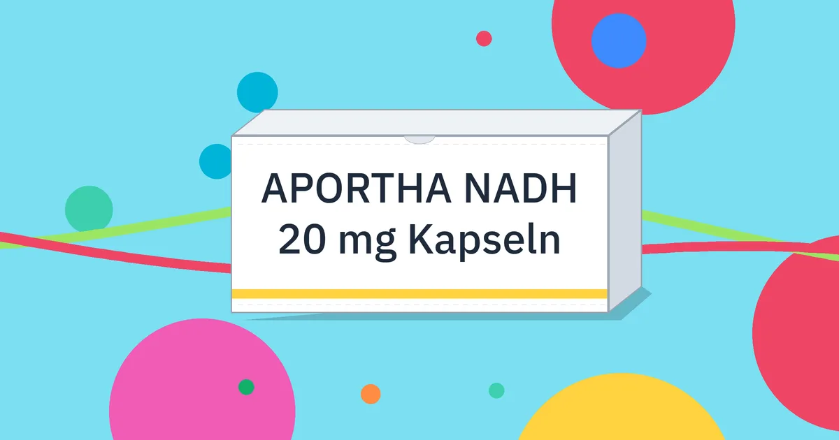 Symbolbild: Packung mit der Aufschrift APORTHA NADH 20 mg Kapseln (PZN 13572117) – Verfügbarkeit und Bezug in Apotheken in Frankfurt am Main