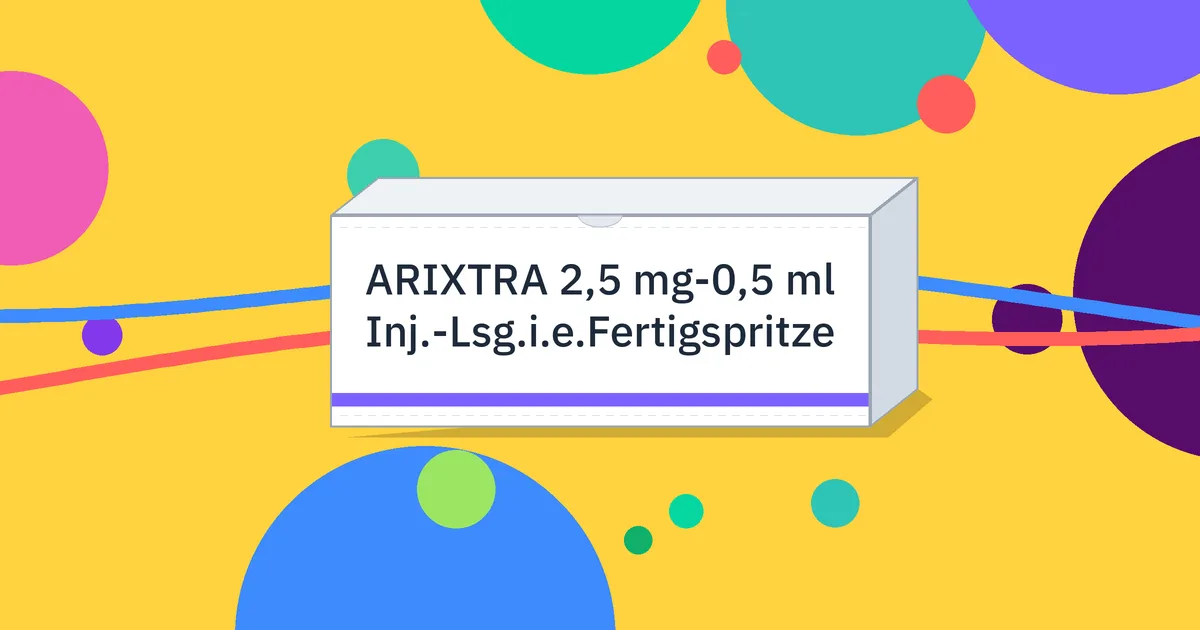 Symbolbild: Packung mit der Aufschrift ARIXTRA 2,5 mg-0,5 ml Inj.-Lsg.i.e.Fertigspritze (PZN 13167322) – Verfügbarkeit und Bezug in Apotheken in Frankfurt am Main