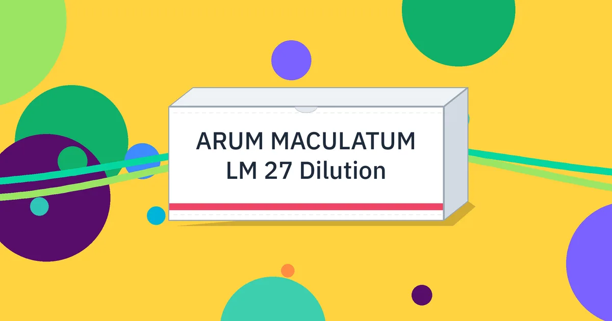 Symbolbild: Packung mit der Aufschrift ARUM MACULATUM LM 27 Dilution (PZN 13396620) – Verfügbarkeit und Bezug in Apotheken in Frankfurt am Main