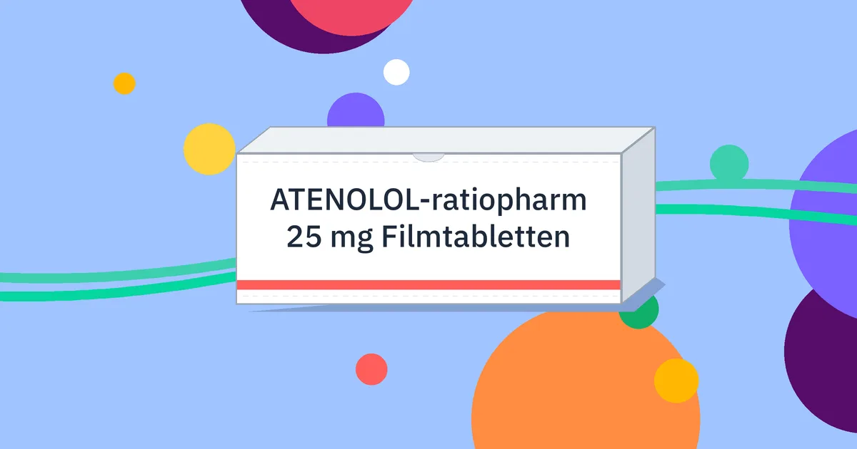 Symbolbild: Packung mit der Aufschrift ATENOLOL-ratiopharm 25 mg Filmtabletten (PZN 03575899) – Verfügbarkeit und Bezug in Apotheken in Frankfurt am Main