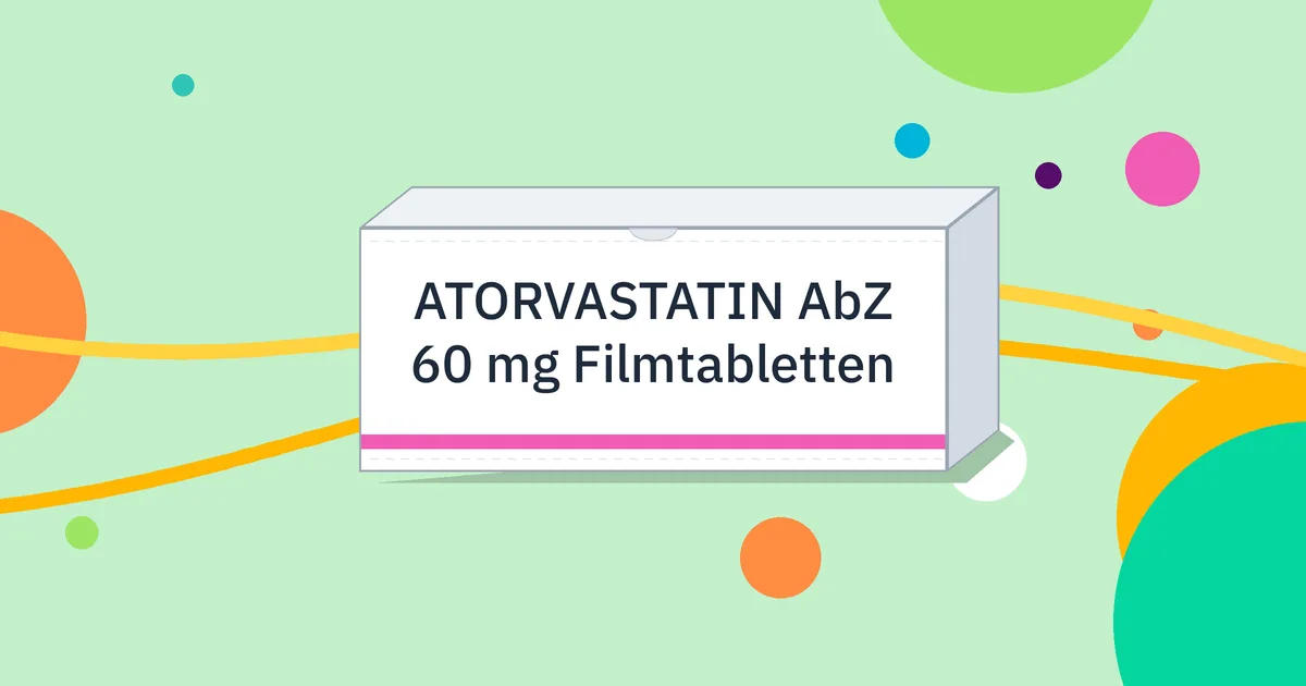 Symbolbild: Packung mit der Aufschrift ATORVASTATIN AbZ 60 mg Filmtabletten (PZN 09924622) – Verfügbarkeit und Bezug in Apotheken in Frankfurt am Main