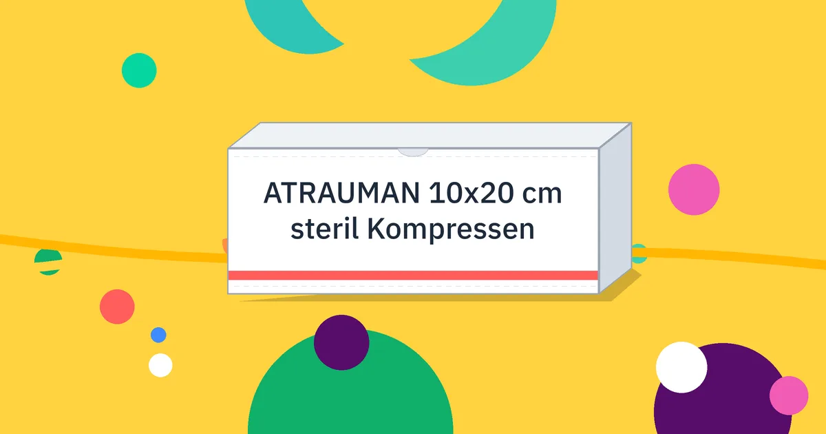 Symbolbild: Packung mit der Aufschrift ATRAUMAN 10x20 cm steril Kompressen (PZN 16391209) – Verfügbarkeit und Bezug in Apotheken in Frankfurt am Main