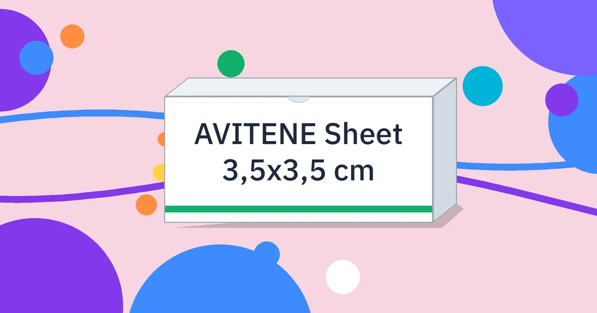 Symbolbild: Packung mit der Aufschrift AVITENE Sheet 3,5x3,5 cm (PZN 16718923) – Verfügbarkeit und Bezug in Apotheken in Frankfurt am Main
