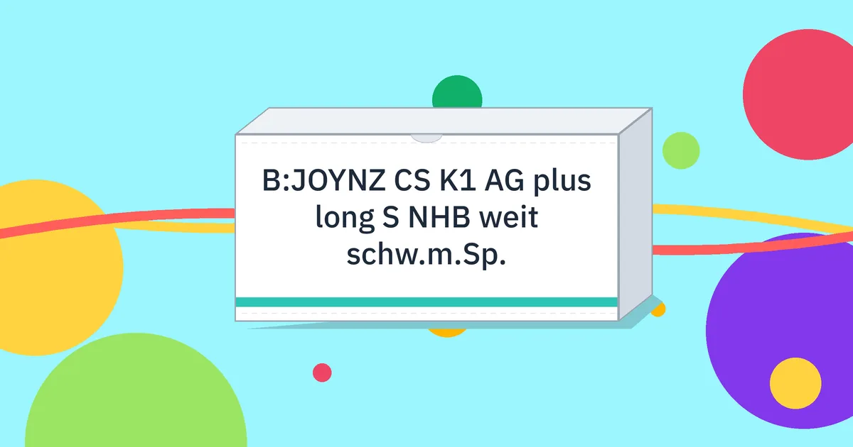 Symbolbild: Packung mit der Aufschrift B:JOYNZ CS K1 AG plus long S NHB weit schw.m.Sp. (PZN 20535594) – Verfügbarkeit und Bezug in Apotheken in Frankfurt am Main
