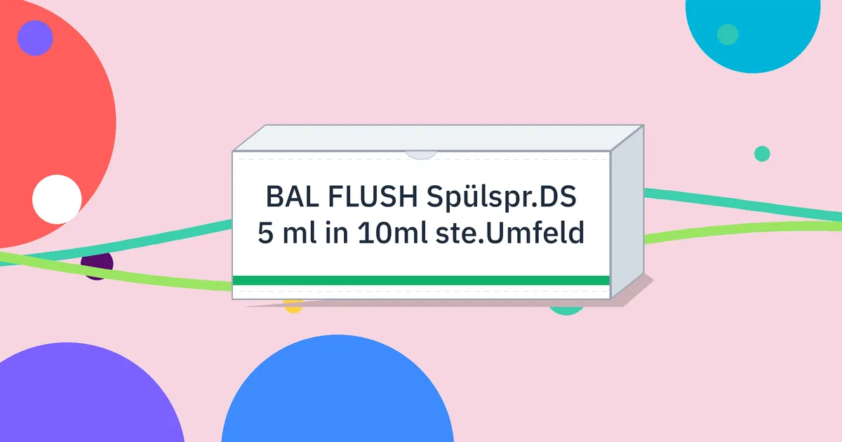 Symbolbild: Packung mit der Aufschrift BAL FLUSH Spülspr.DS 5 ml in 10ml ste.Umfeld (PZN 19061234) – Verfügbarkeit und Bezug in Apotheken in Frankfurt am Main