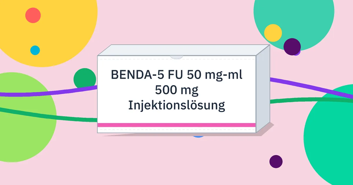 Symbolbild: Packung mit der Aufschrift BENDA-5 FU 50 mg-ml 500 mg Injektionslösung (PZN 07072439) – Verfügbarkeit und Bezug in Apotheken in Frankfurt am Main