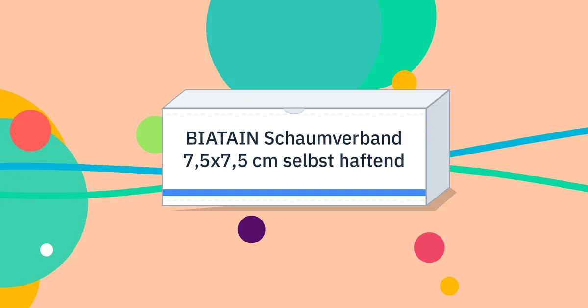 Symbolbild: Packung mit der Aufschrift BIATAIN Schaumverband 7,5x7,5 cm selbst haftend (PZN 18122778) – Verfügbarkeit und Bezug in Apotheken in Frankfurt am Main
