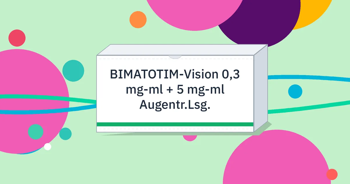 Symbolbild: Packung mit der Aufschrift BIMATOTIM-Vision 0,3 mg-ml + 5 mg-ml Augentr.Lsg. (PZN 14329146) – Verfügbarkeit und Bezug in Apotheken in Frankfurt am Main