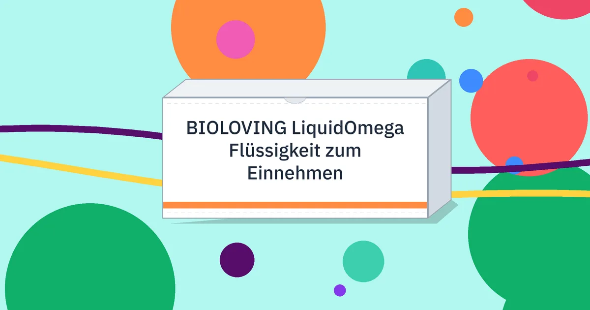 Symbolbild: Packung mit der Aufschrift BIOLOVING LiquidOmega Flüssigkeit zum Einnehmen (PZN 17670271) – Verfügbarkeit und Bezug in Apotheken in Frankfurt am Main