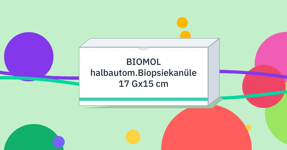 Symbolbild: Packung mit der Aufschrift BIOMOL halbautom.Biopsiekanüle 17 Gx15 cm (PZN 06123732) – Verfügbarkeit und Bezug in Apotheken in Frankfurt am Main