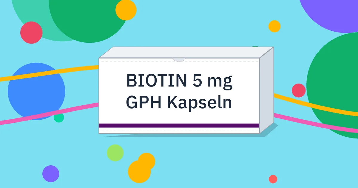 Symbolbild: Packung mit der Aufschrift BIOTIN 5 mg GPH Kapseln (PZN 13250856) – Verfügbarkeit und Bezug in Apotheken in Frankfurt am Main