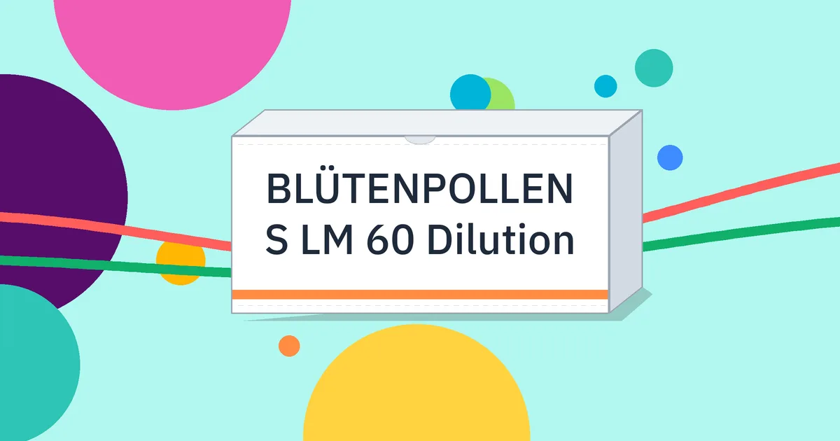 Symbolbild: Packung mit der Aufschrift BLÜTENPOLLEN S LM 60 Dilution (PZN 12795430) – Verfügbarkeit und Bezug in Apotheken in Frankfurt am Main