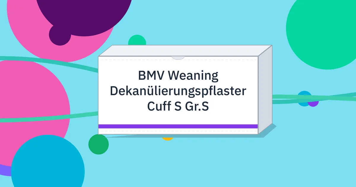 Symbolbild: Packung mit der Aufschrift BMV Weaning Dekanülierungspflaster Cuff S Gr.S (PZN 13888286) – Verfügbarkeit und Bezug in Apotheken in Frankfurt am Main