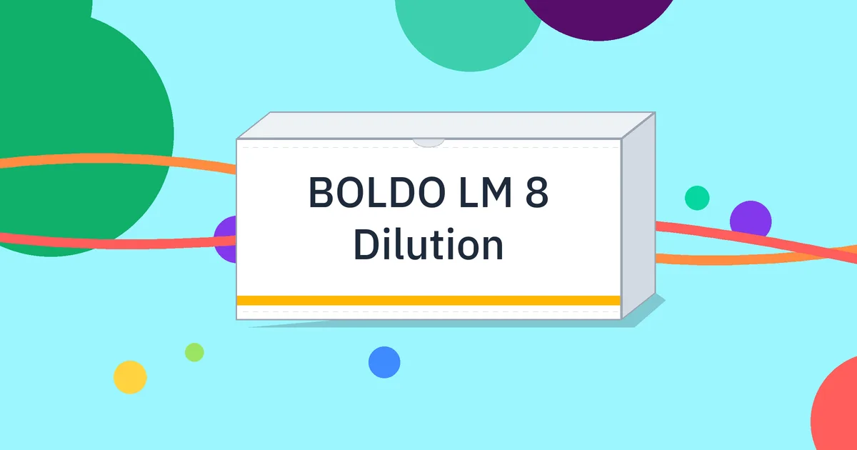 Symbolbild: Packung mit der Aufschrift BOLDO LM 8 Dilution (PZN 13390244) – Verfügbarkeit und Bezug in Apotheken in Frankfurt am Main