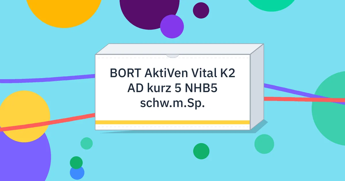Symbolbild: Packung mit der Aufschrift BORT AktiVen Vital K2 AD kurz 5 NHB5 schw.m.Sp. (PZN 17493395) – Verfügbarkeit und Bezug in Apotheken in Frankfurt am Main