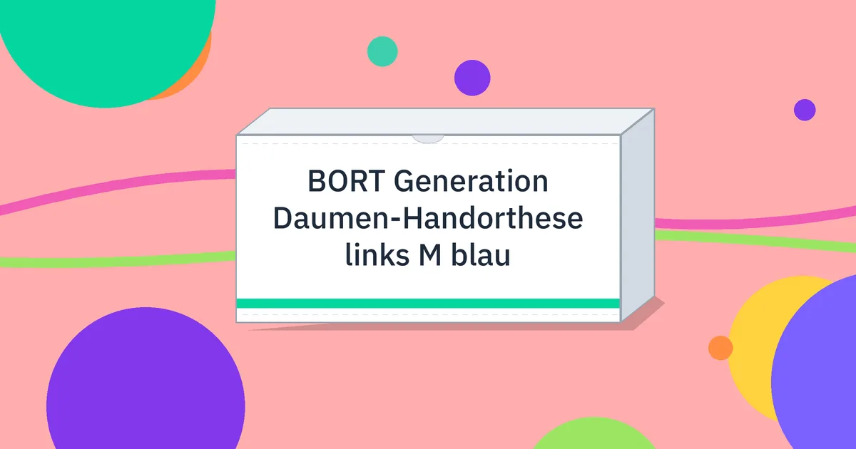 Symbolbild: Packung mit der Aufschrift BORT Generation Daumen-Handorthese links M blau (PZN 13911714) – Verfügbarkeit und Bezug in Apotheken in Frankfurt am Main