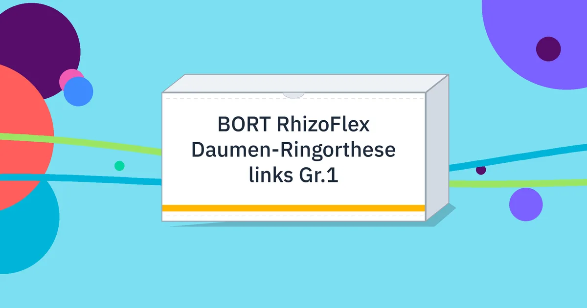 Symbolbild: Packung mit der Aufschrift BORT RhizoFlex Daumen-Ringorthese links Gr.1 (PZN 13424144) – Verfügbarkeit und Bezug in Apotheken in Frankfurt am Main