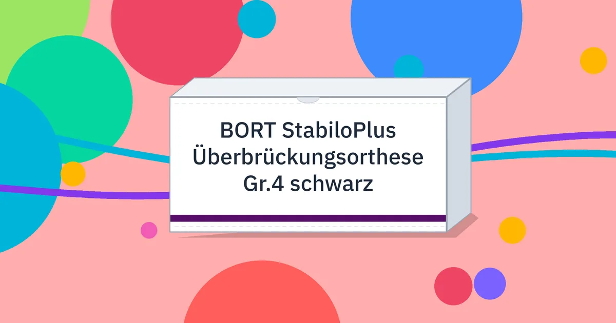 Symbolbild: Packung mit der Aufschrift BORT StabiloPlus Überbrückungsorthese Gr.4 schwarz (PZN 10995219) – Verfügbarkeit und Bezug in Apotheken in Frankfurt am Main