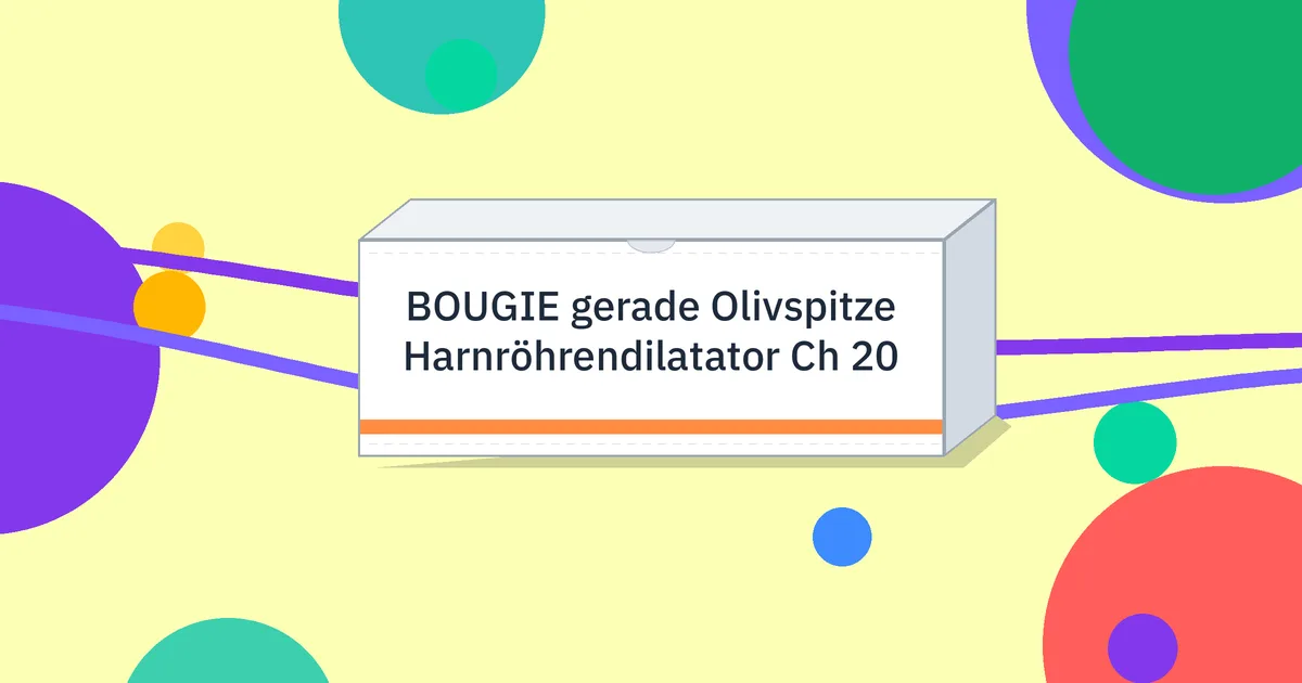 Symbolbild: Packung mit der Aufschrift BOUGIE gerade Olivspitze Harnröhrendilatator Ch 20 (PZN 17509239) – Verfügbarkeit und Bezug in Apotheken in Frankfurt am Main