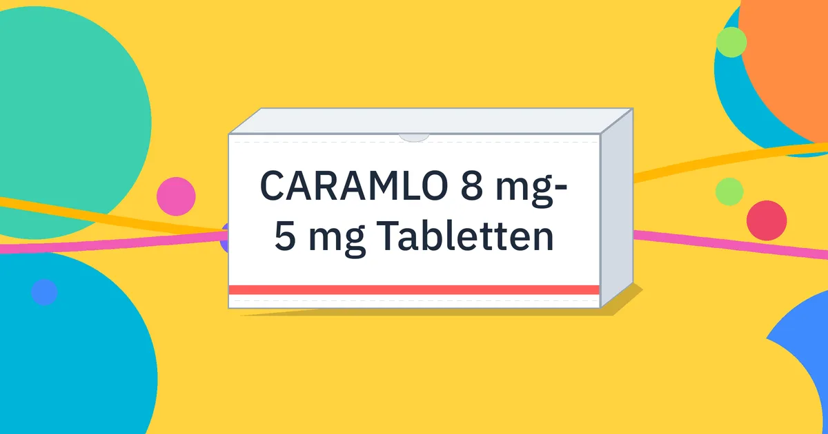 Symbolbild: Packung mit der Aufschrift CARAMLO 8 mg-5 mg Tabletten (PZN 16632860) – Verfügbarkeit und Bezug in Apotheken in Frankfurt am Main