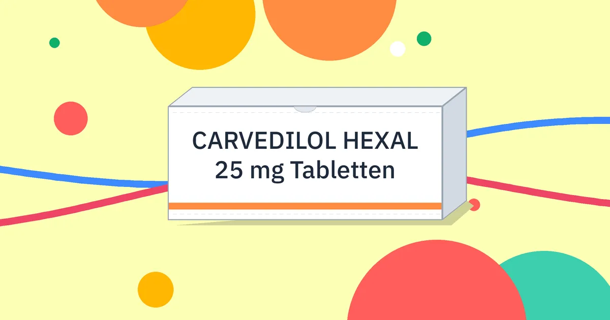 Symbolbild: Packung mit der Aufschrift CARVEDILOL HEXAL 25 mg Tabletten (PZN 02227021) – Verfügbarkeit und Bezug in Apotheken in Frankfurt am Main