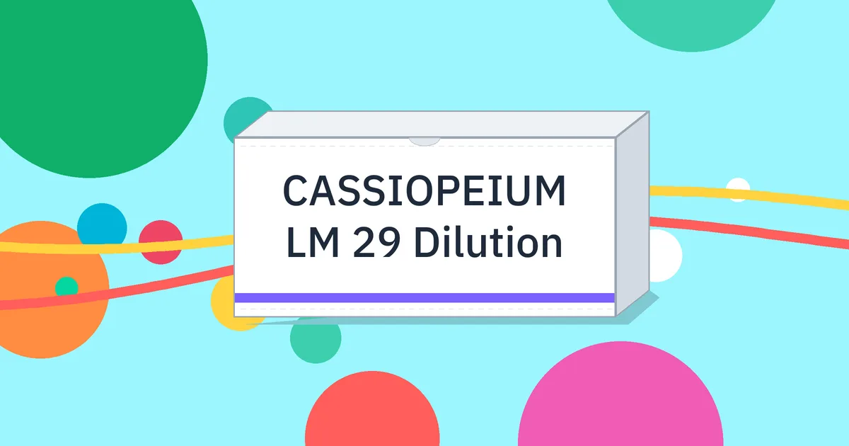 Symbolbild: Packung mit der Aufschrift CASSIOPEIUM LM 29 Dilution (PZN 13434071) – Verfügbarkeit und Bezug in Apotheken in Frankfurt am Main