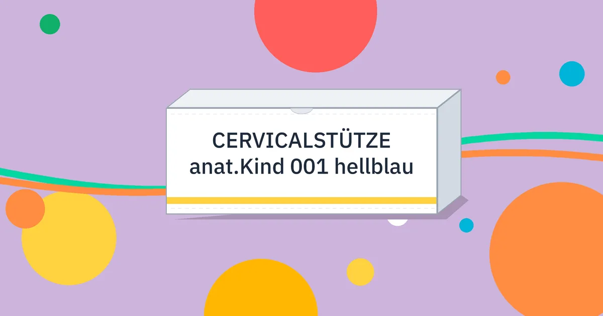 Symbolbild: Packung mit der Aufschrift CERVICALSTÜTZE anat.Kind 001 hellblau (PZN 08895284) – Verfügbarkeit und Bezug in Apotheken in Frankfurt am Main
