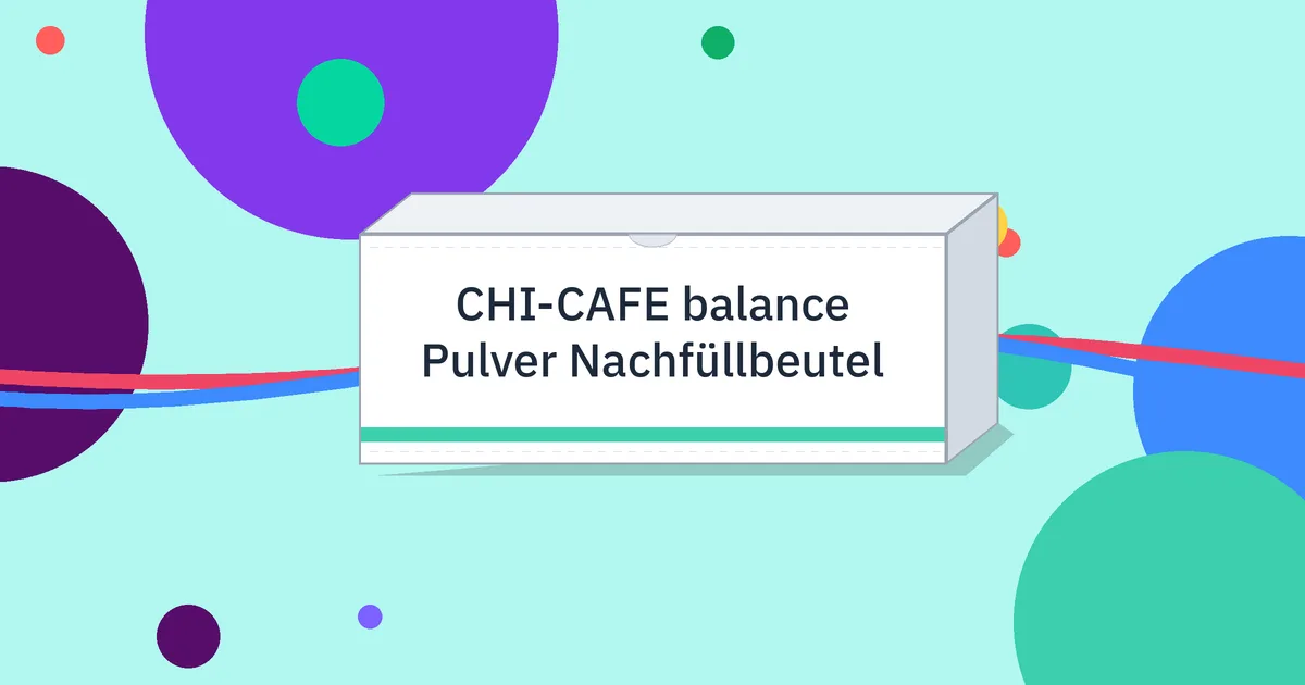 Symbolbild: Packung mit der Aufschrift CHI-CAFE balance Pulver Nachfüllbeutel (PZN 18135829) – Verfügbarkeit und Bezug in Apotheken in Frankfurt am Main