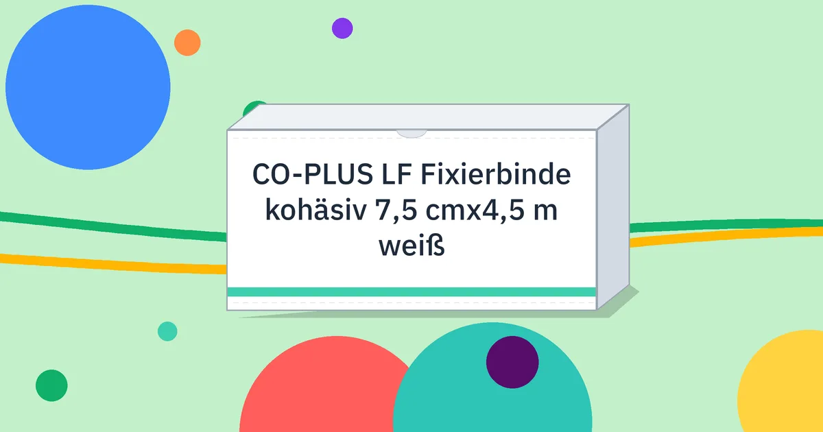 Symbolbild: Packung mit der Aufschrift CO-PLUS LF Fixierbinde kohäsiv 7,5 cmx4,5 m weiß (PZN 19177741) – Verfügbarkeit und Bezug in Apotheken in Frankfurt am Main