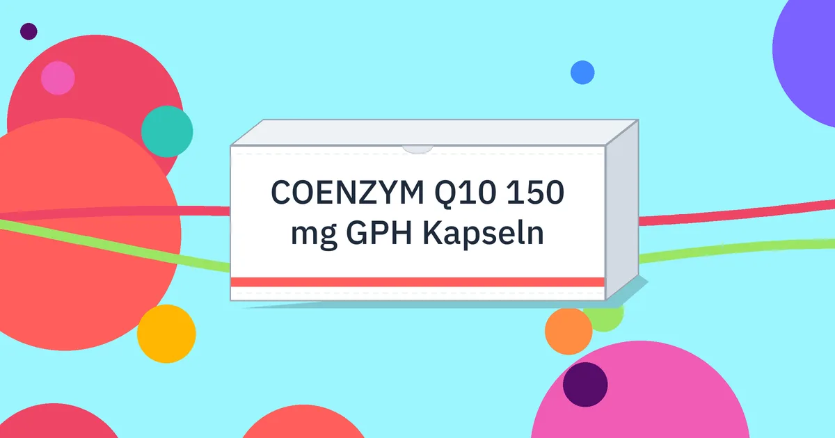 Symbolbild: Packung mit der Aufschrift COENZYM Q10 150 mg GPH Kapseln (PZN 06832842) – Verfügbarkeit und Bezug in Apotheken in Frankfurt am Main