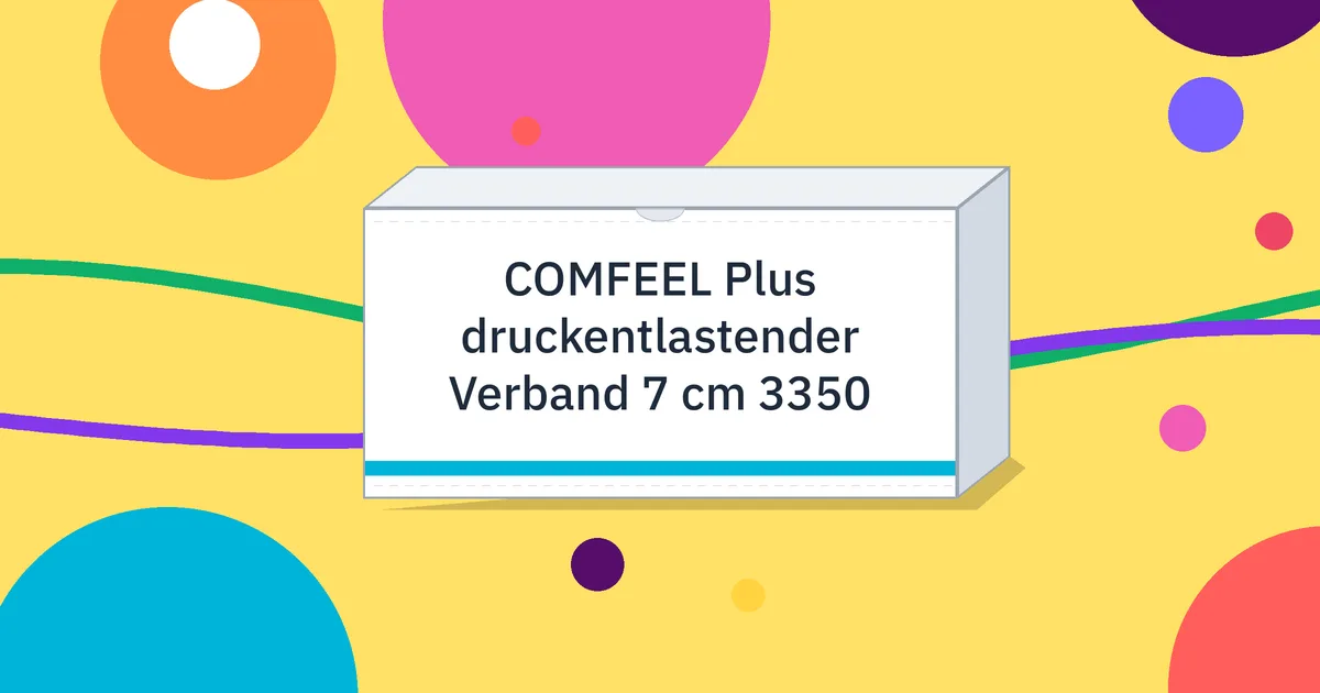 Symbolbild: Packung mit der Aufschrift COMFEEL Plus druckentlastender Verband 7 cm 3350 (PZN 12653753) – Verfügbarkeit und Bezug in Apotheken in Frankfurt am Main