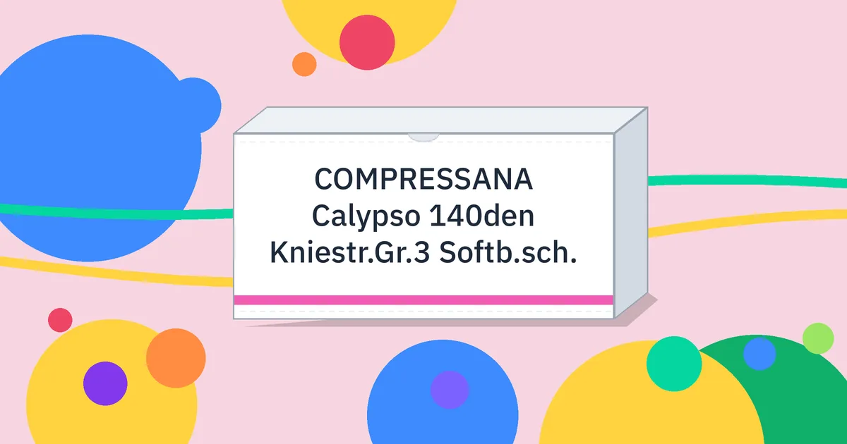 Symbolbild: Packung mit der Aufschrift COMPRESSANA Calypso 140den Kniestr.Gr.3 Softb.sch. (PZN 01880463) – Verfügbarkeit und Bezug in Apotheken in Frankfurt am Main