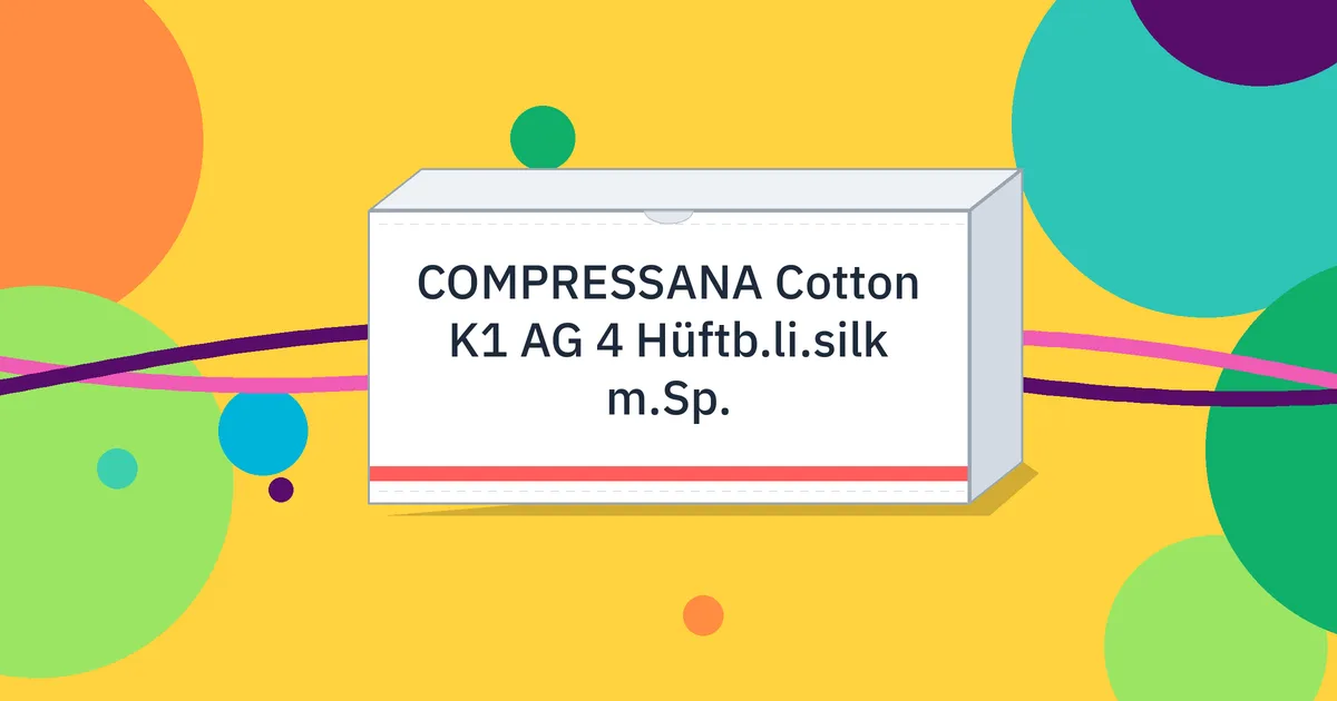 Symbolbild: Packung mit der Aufschrift COMPRESSANA Cotton K1 AG 4 Hüftb.li.silk m.Sp. (PZN 12980624) – Verfügbarkeit und Bezug in Apotheken in Frankfurt am Main