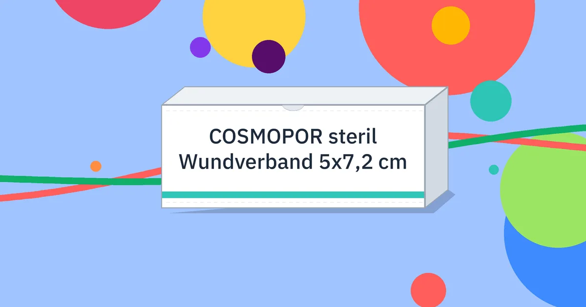 Symbolbild: Packung mit der Aufschrift COSMOPOR steril Wundverband 5x7,2 cm (PZN 19785989) – Verfügbarkeit und Bezug in Apotheken in Frankfurt am Main