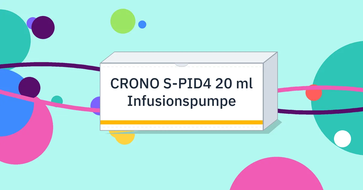 Symbolbild: Packung mit der Aufschrift CRONO S-PID4 20 ml Infusionspumpe (PZN 19175363) – Verfügbarkeit und Bezug in Apotheken in Frankfurt am Main