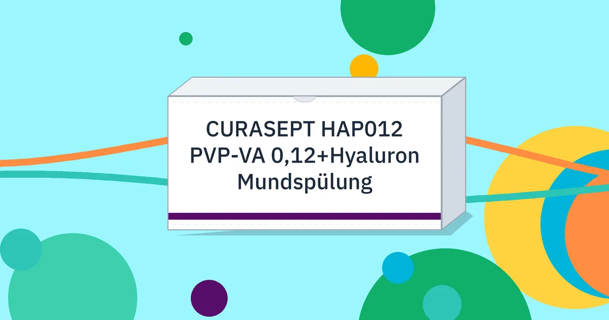 Symbolbild: Packung mit der Aufschrift CURASEPT HAP012 PVP-VA 0,12+Hyaluron Mundspülung (PZN 16127926) – Verfügbarkeit und Bezug in Apotheken in Frankfurt am Main