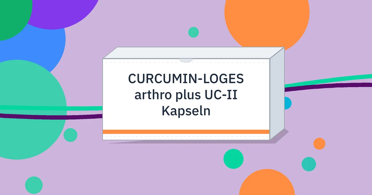 Symbolbild: Packung mit der Aufschrift CURCUMIN-LOGES arthro plus UC-II Kapseln (PZN 17887295) – Verfügbarkeit und Bezug in Apotheken in Frankfurt am Main