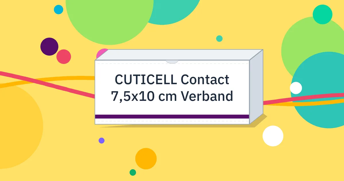 Symbolbild: Packung mit der Aufschrift CUTICELL Contact 7,5x10 cm Verband (PZN 19472871) – Verfügbarkeit und Bezug in Apotheken in Frankfurt am Main