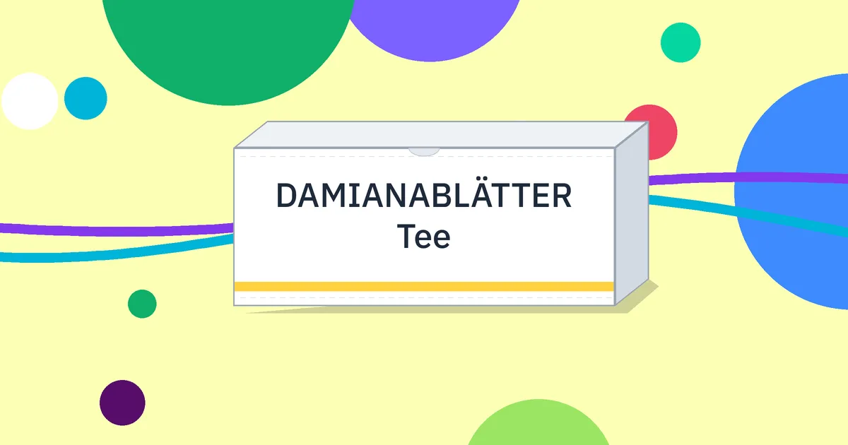 Symbolbild: Packung mit der Aufschrift DAMIANABLÄTTER Tee (PZN 20278424) – Verfügbarkeit und Bezug in Apotheken in Frankfurt am Main