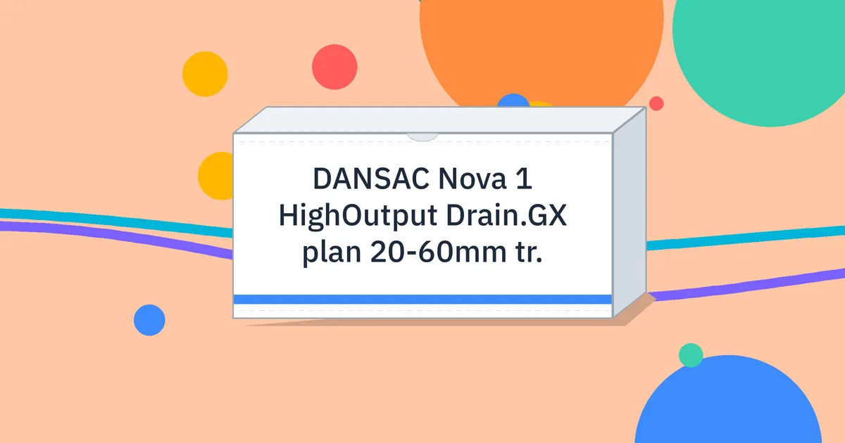 Symbolbild: Packung mit der Aufschrift DANSAC Nova 1 HighOutput Drain.GX plan 20-60mm tr. (PZN 12585218) – Verfügbarkeit und Bezug in Apotheken in Frankfurt am Main
