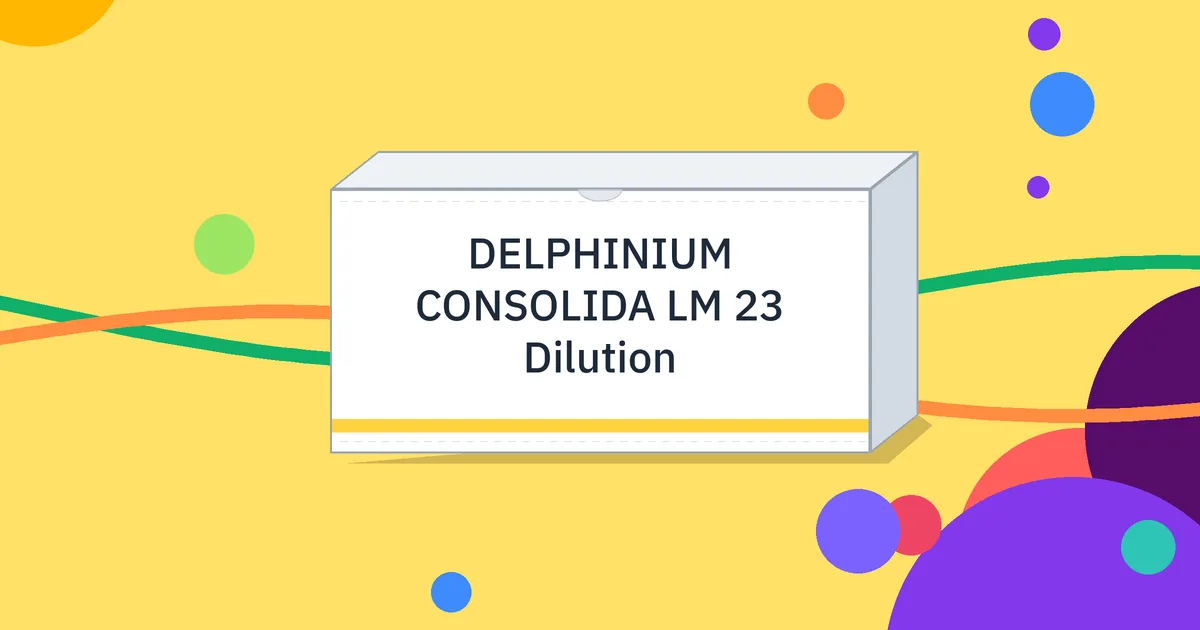 Symbolbild: Packung mit der Aufschrift DELPHINIUM CONSOLIDA LM 23 Dilution (PZN 13463440) – Verfügbarkeit und Bezug in Apotheken in Frankfurt am Main