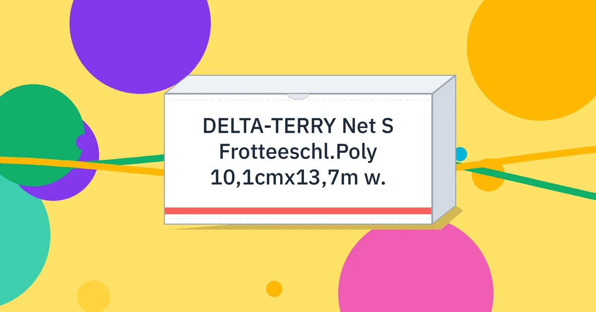 Symbolbild: Packung mit der Aufschrift DELTA-TERRY Net S Frotteeschl.Poly 10,1cmx13,7m w. (PZN 00855925) – Verfügbarkeit und Bezug in Apotheken in Frankfurt am Main