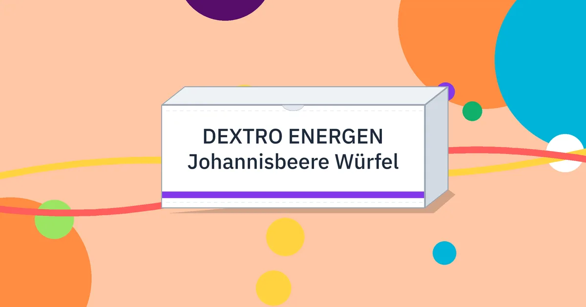 Symbolbild: Packung mit der Aufschrift DEXTRO ENERGEN Johannisbeere Würfel (PZN 20333005) – Verfügbarkeit und Bezug in Apotheken in Frankfurt am Main