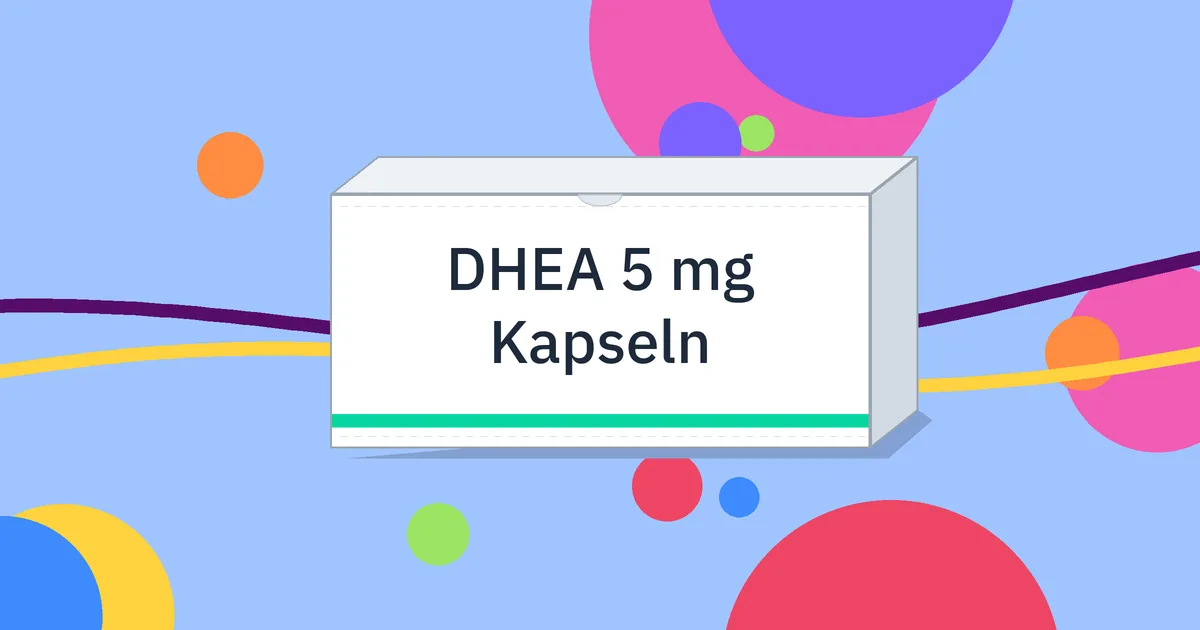 Symbolbild: Packung mit der Aufschrift DHEA 5 mg Kapseln (PZN 18787414) – Verfügbarkeit und Bezug in Apotheken in Frankfurt am Main