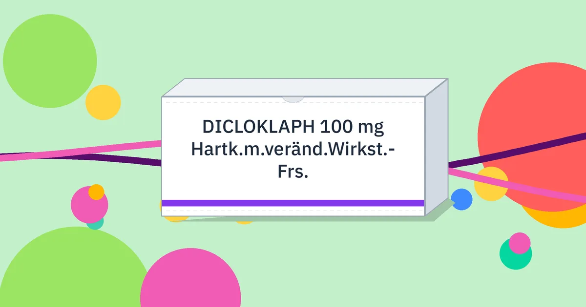 Symbolbild: Packung mit der Aufschrift DICLOKLAPH 100 mg Hartk.m.veränd.Wirkst.-Frs. (PZN 19752257) – Verfügbarkeit und Bezug in Apotheken in Frankfurt am Main