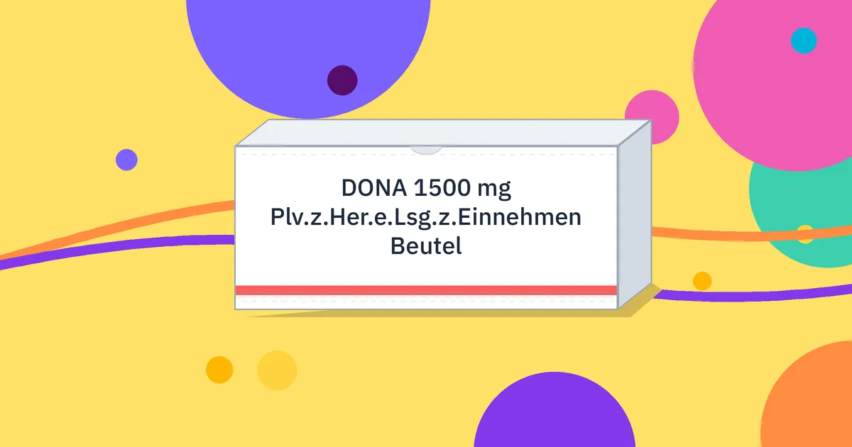 Symbolbild: Packung mit der Aufschrift DONA 1500 mg Plv.z.Her.e.Lsg.z.Einnehmen Beutel (PZN 09921492) – Verfügbarkeit und Bezug in Apotheken in Frankfurt am Main